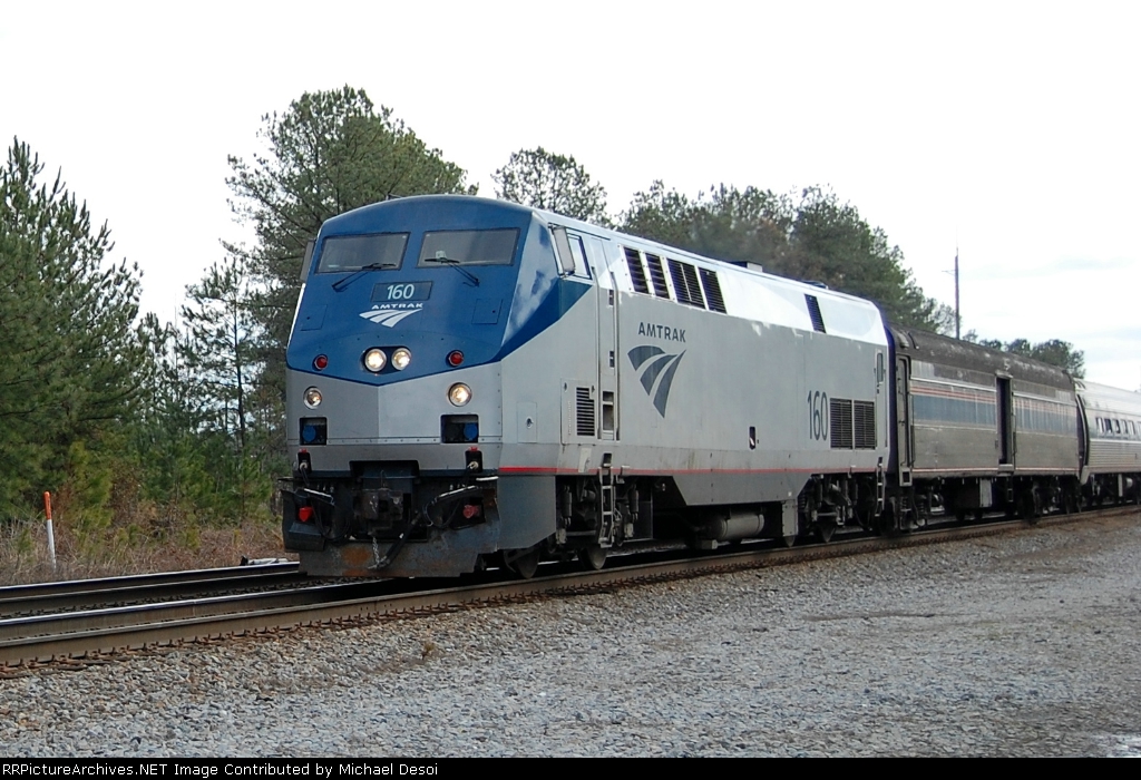 Amtk P-42DC #160 leads a northbound at Collier Yard